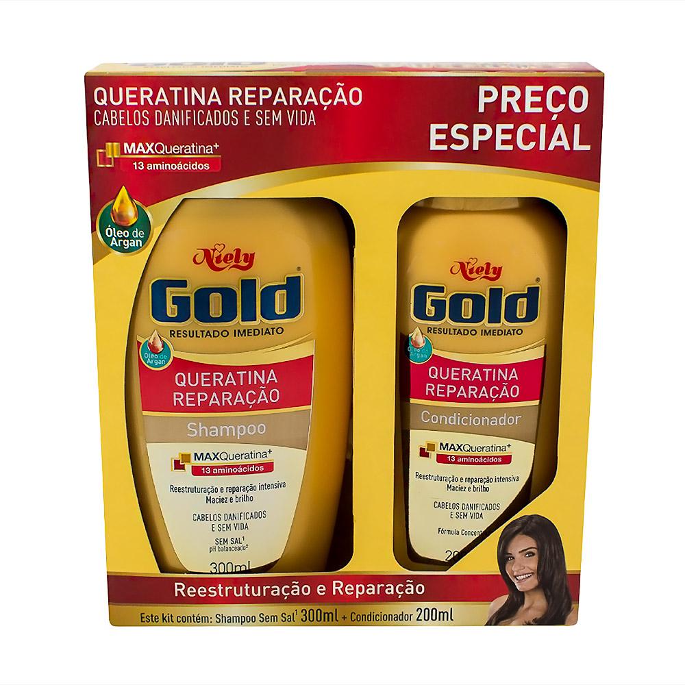 Kit Niely Gold Reconstrução Potente Shampoo 275mL +Cond 175mL - Pense Farma