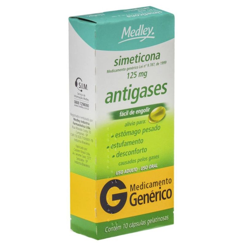 Simeticona 125Mg com 10 Cápsulas Genérico Medley - Pense Farma