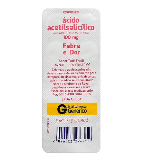 AAS 100mg com 10 Comprimidos Cimed - Pense Farma
