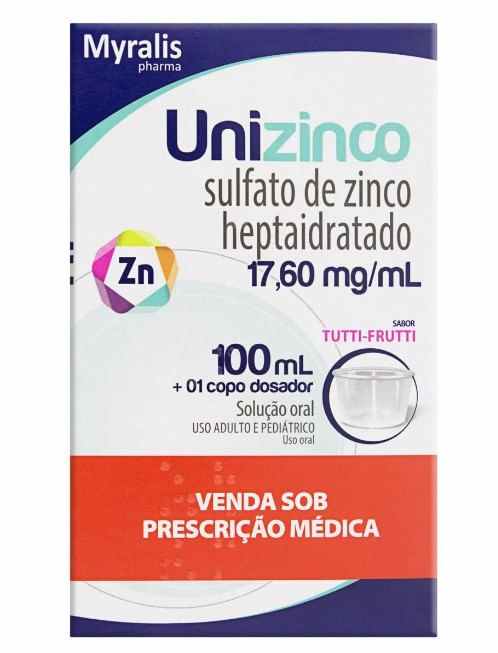 Unizinco 17,6mg Solução Oral 100ml Myrallis - Pense Farma